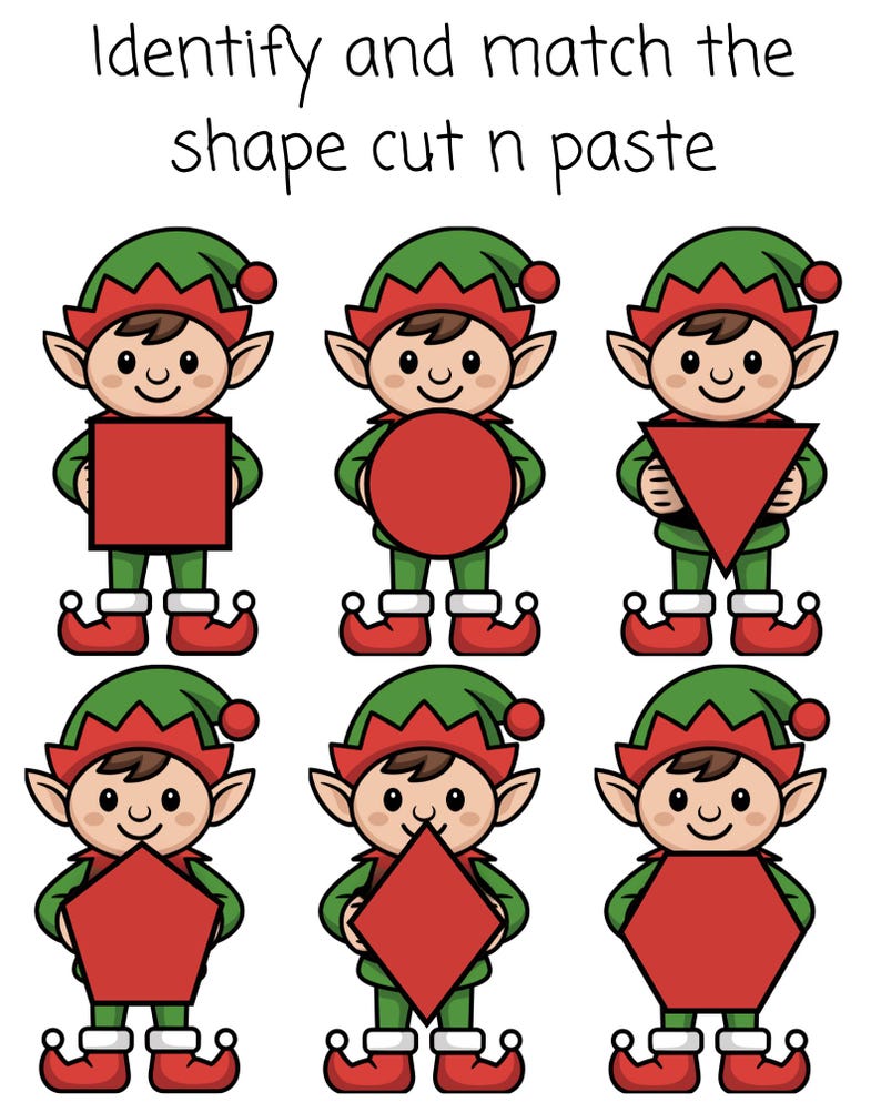 Christmas Elf Shape Match Printable | Preschool Shapes Activity | Early ...