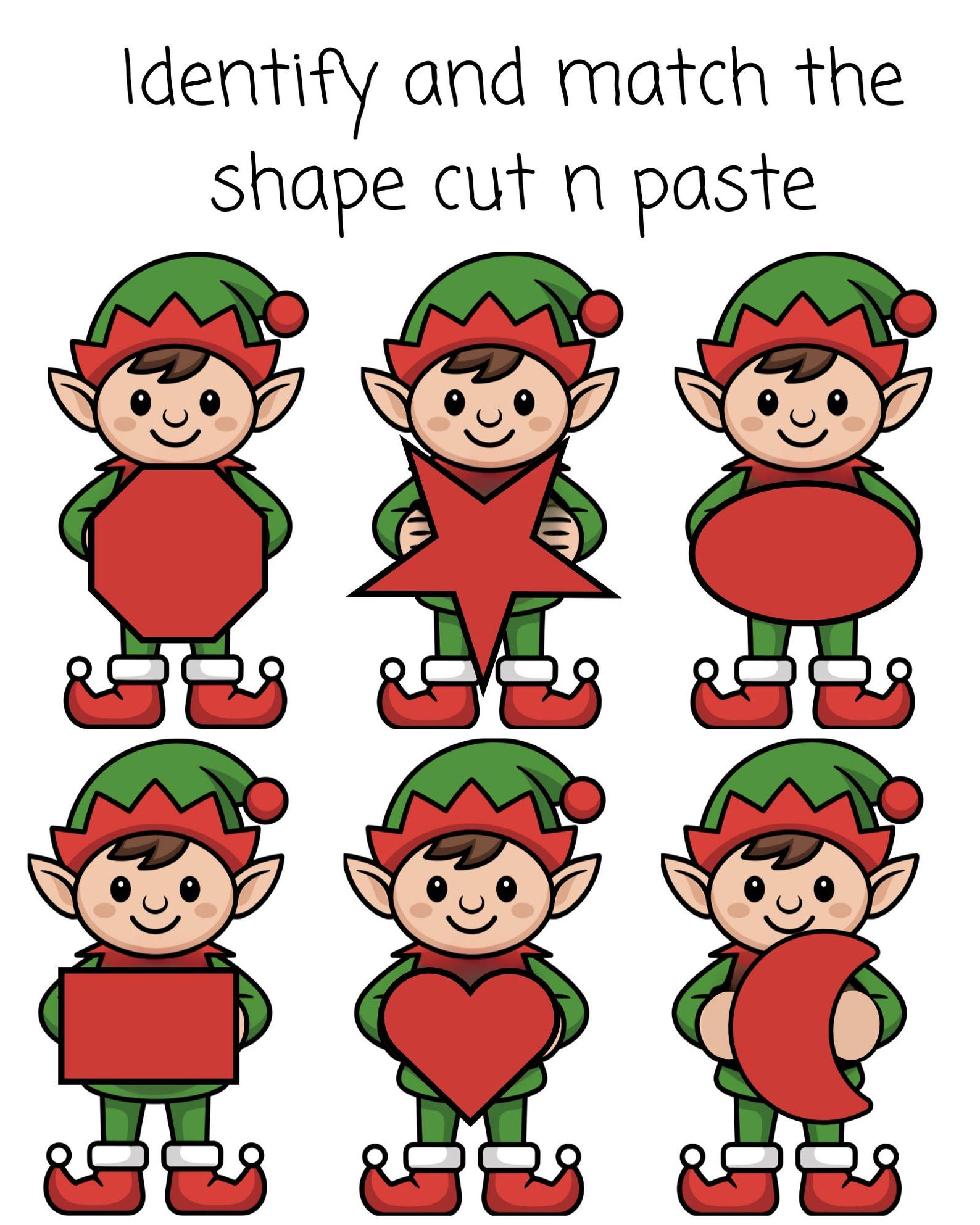 Christmas Elf Shape Match Printable | Preschool Shapes Activity | Early ...