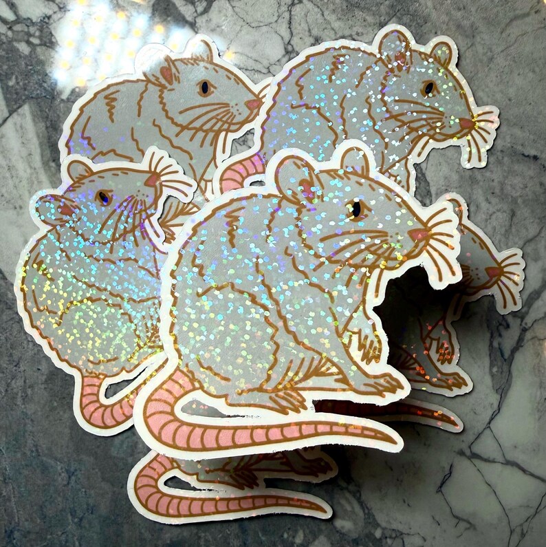 Holographic Rat Sticker, Cute Sparkly Rat Illustration, Whimsical ...