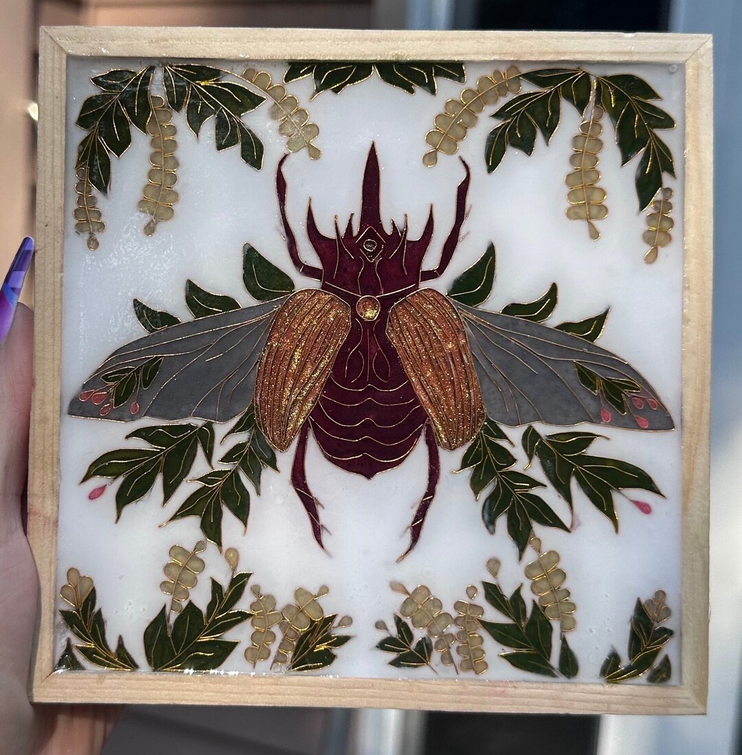 Mixed Media Cloisonné Style Painting - “ Beetle “, Unique Bug Art, Cool ...