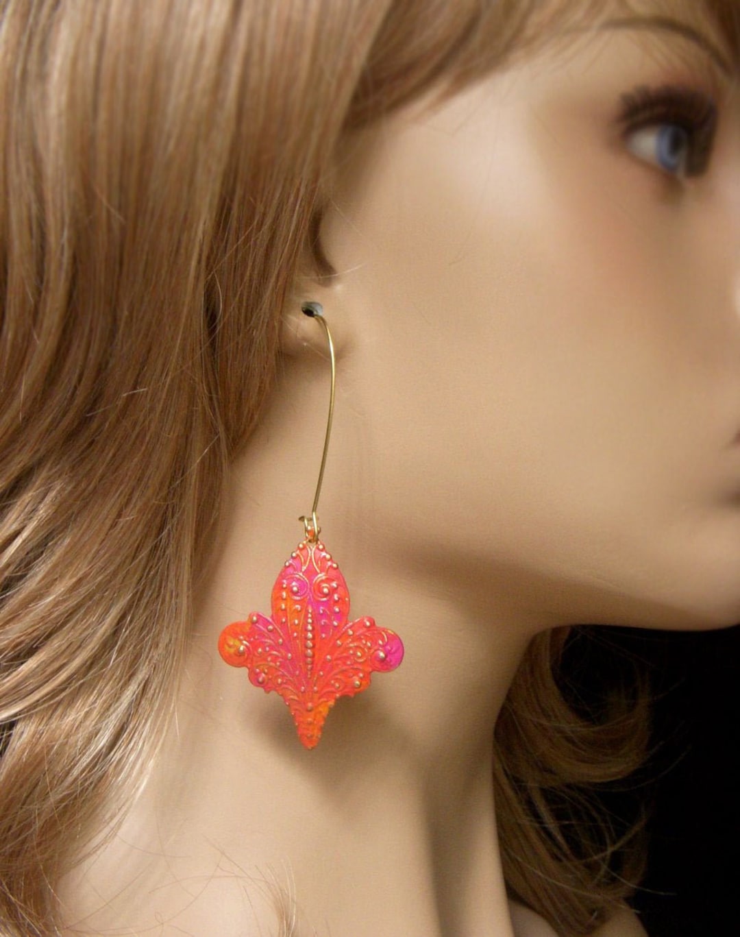 Arabesque Earrings, Large Moroccan Earrings, Orange Patina Dangles ...