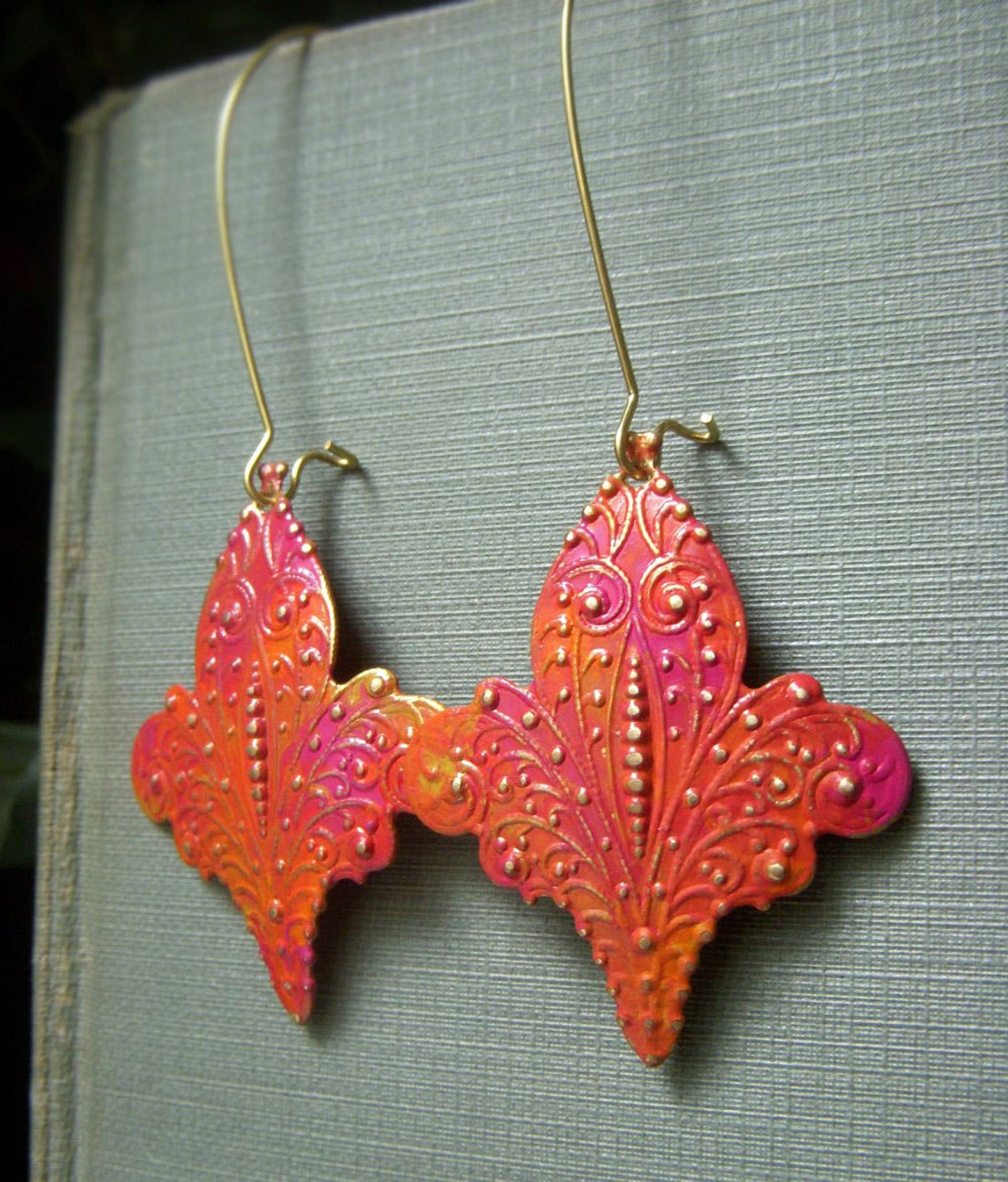 Arabesque Earrings Large Moroccan Earrings Orange Patina | Etsy