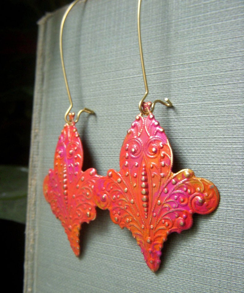 Arabesque Earrings Large Moroccan Earrings Orange Patina - Etsy