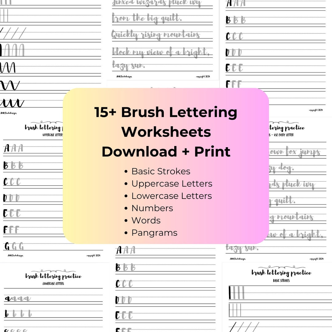 Brush Lettering Practice Worksheets | Over 15+ Worksheets | Digital ...