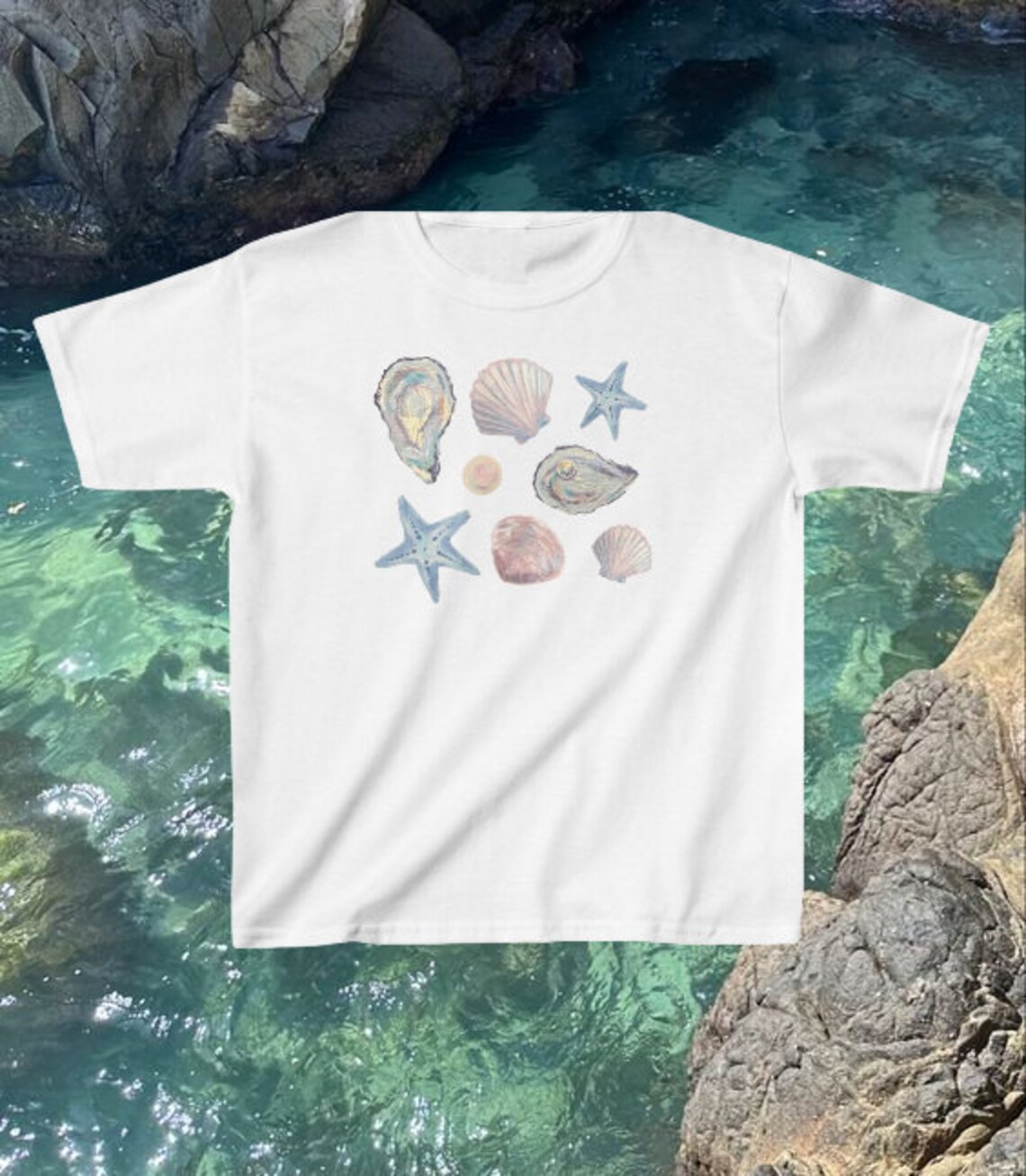 Seashell Collage Baby Tee, Mermaidcore Shirt, Pinterest Aesthetic Shirt ...