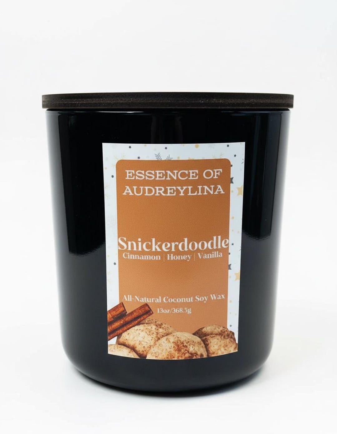 Snickerdoodle Candle | 13oz Black Translucent Glass Jar With Wooden Lid ...