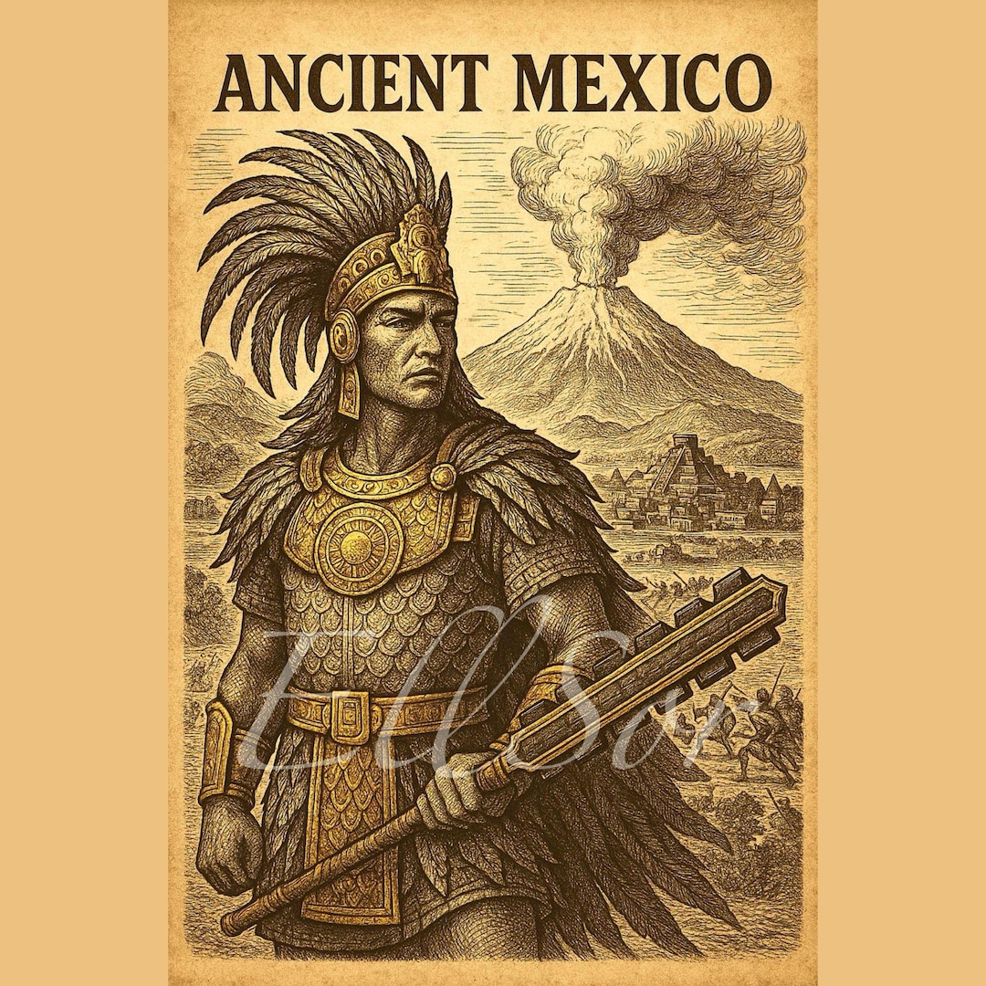 Ancient Mexico Aztec Warrior Poster, Historical Wall Art Printable ...
