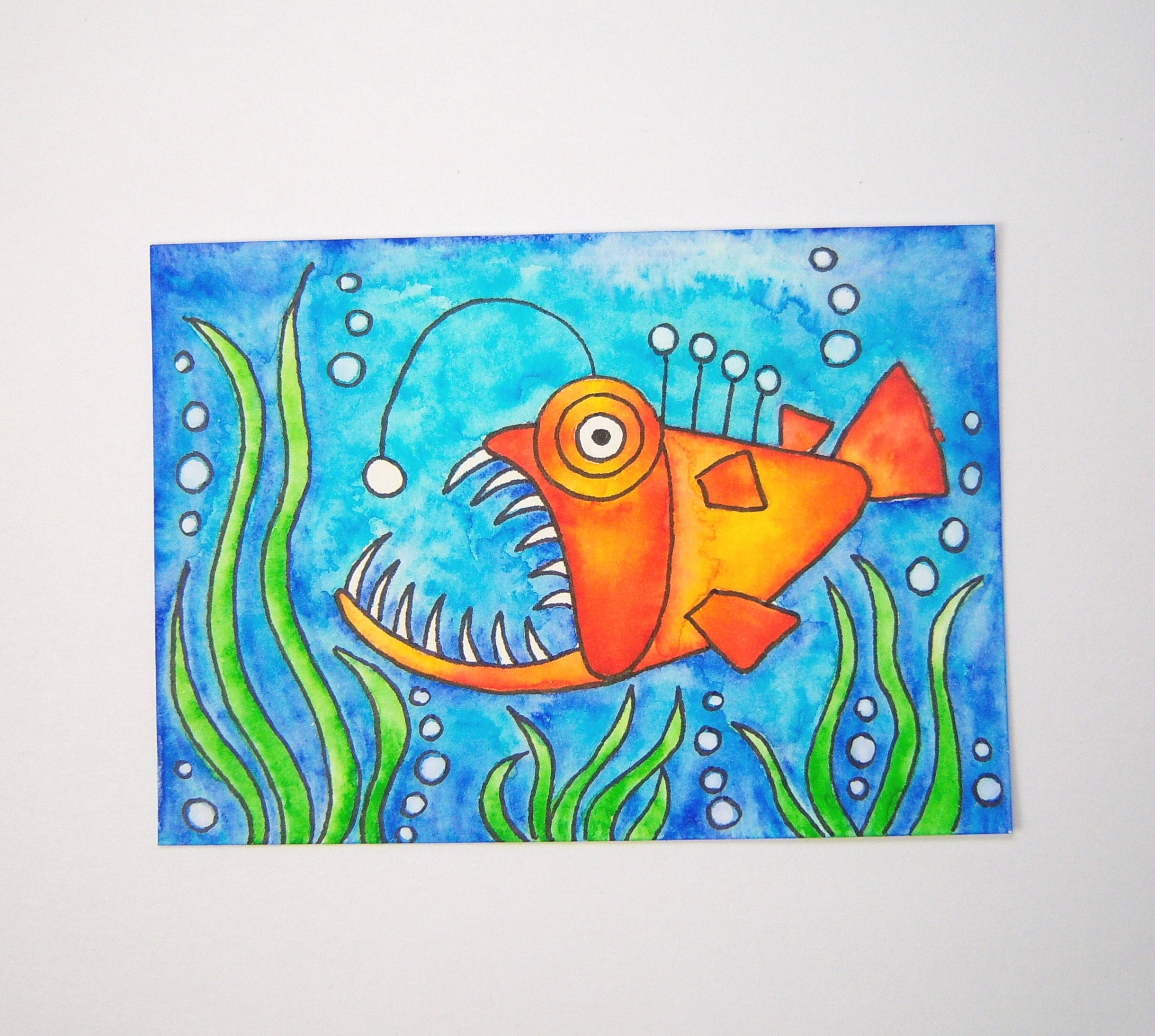 ACEO Card angler Fish Original Watercolor Painting by Dawn - Etsy