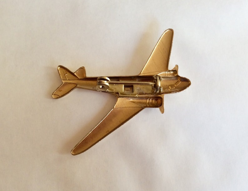 Airplane vintage brooch pin from raw brass vintage finding | Etsy