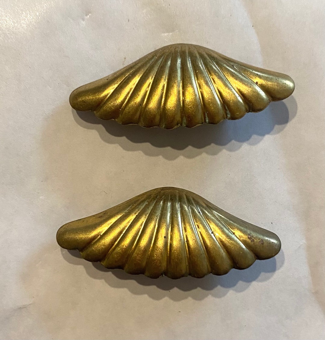 Sea Shell Pair Two Brooches Pins From Raw Brass Vintage Finding Seaside ...