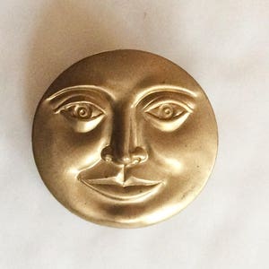 Man in the Moon Full Moon Face Celestial Raw Brass Gold Tone Brooch ...