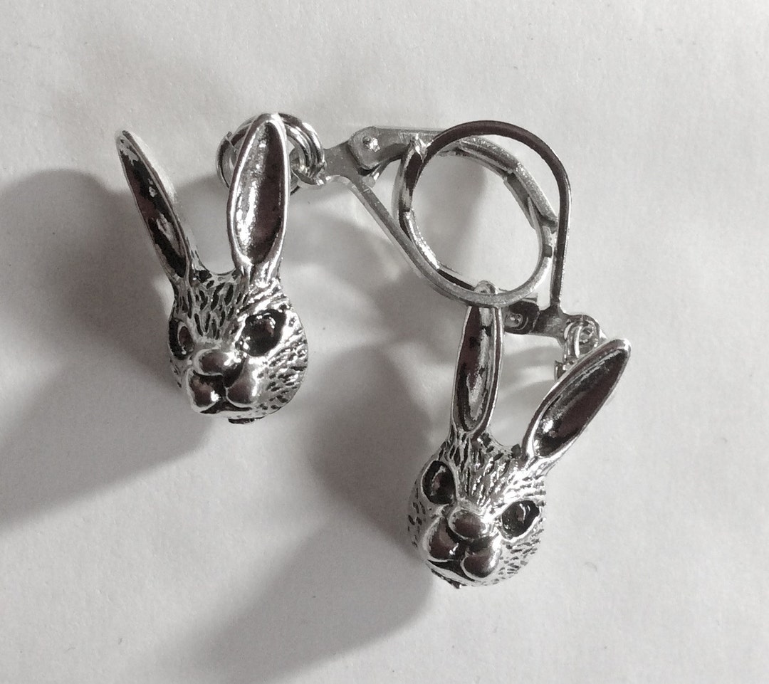 Bunny Rabbit Hare Head Design Silver Tone Charm Earrings for Pierced ...