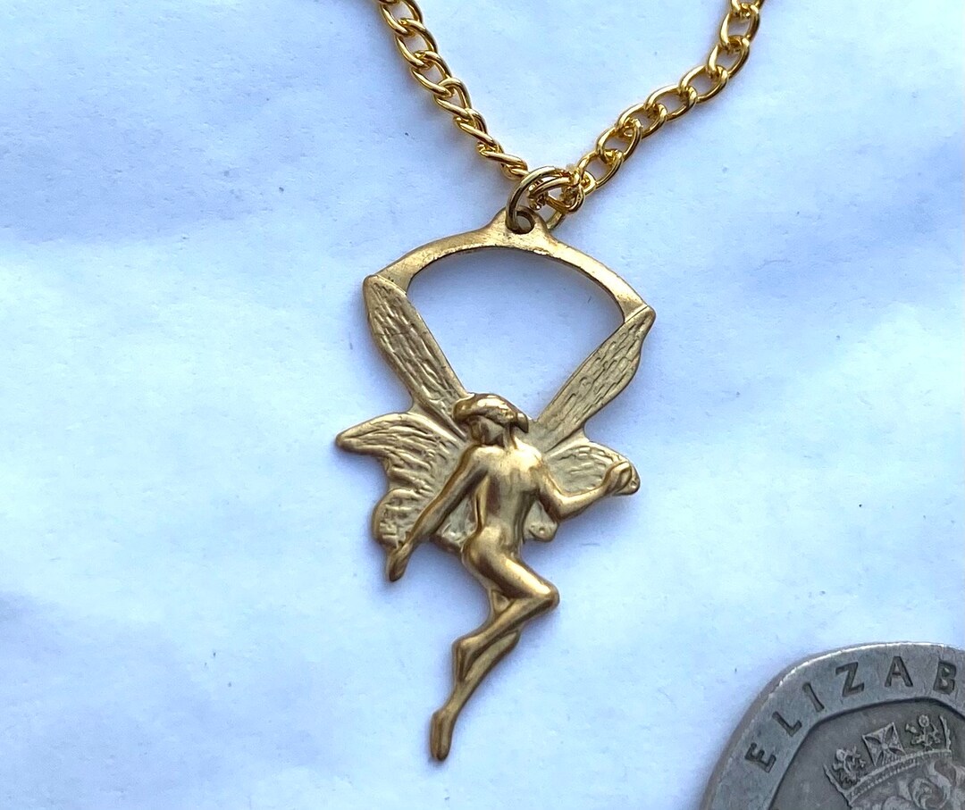 Tinkerbell Absinthe Fairy Gold Tone Pendant Art Nouveau Style Mucha ...