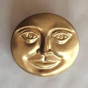 Man in the Moon Full Moon Face Celestial Raw Brass Gold Tone Brooch ...
