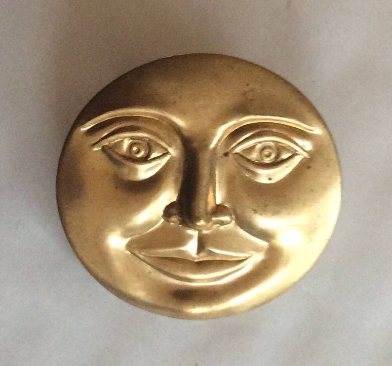 Man in the Moon Full Moon Face Celestial Raw Brass Gold Tone Brooch ...