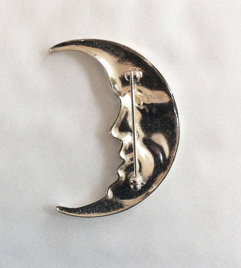 Moon Brooch Art Nouveau Style Moon Brooch Pin, Man in the Moon Textured ...