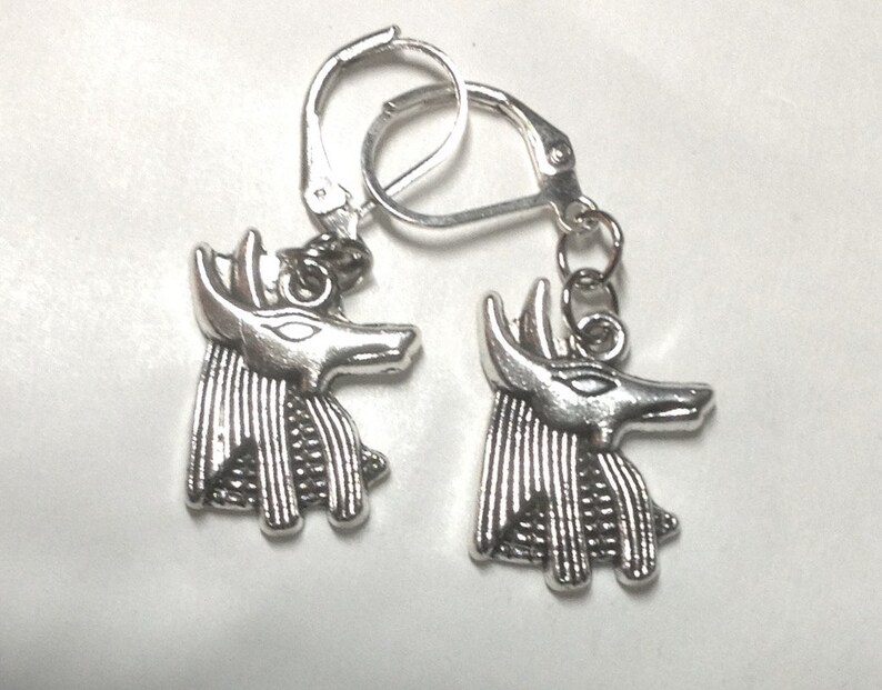 Anubis Earrings Egyptian God Keeper of the Underworld Silver Tone ...