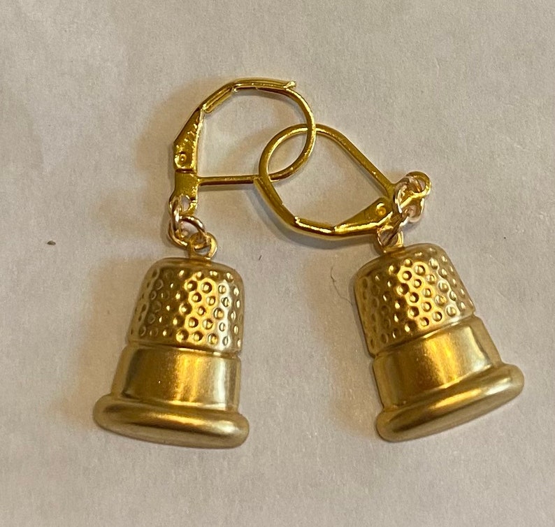 Thimble Earrings Sewer's Gift Charm Raw Brass Gold Tone Quilter Gift ...