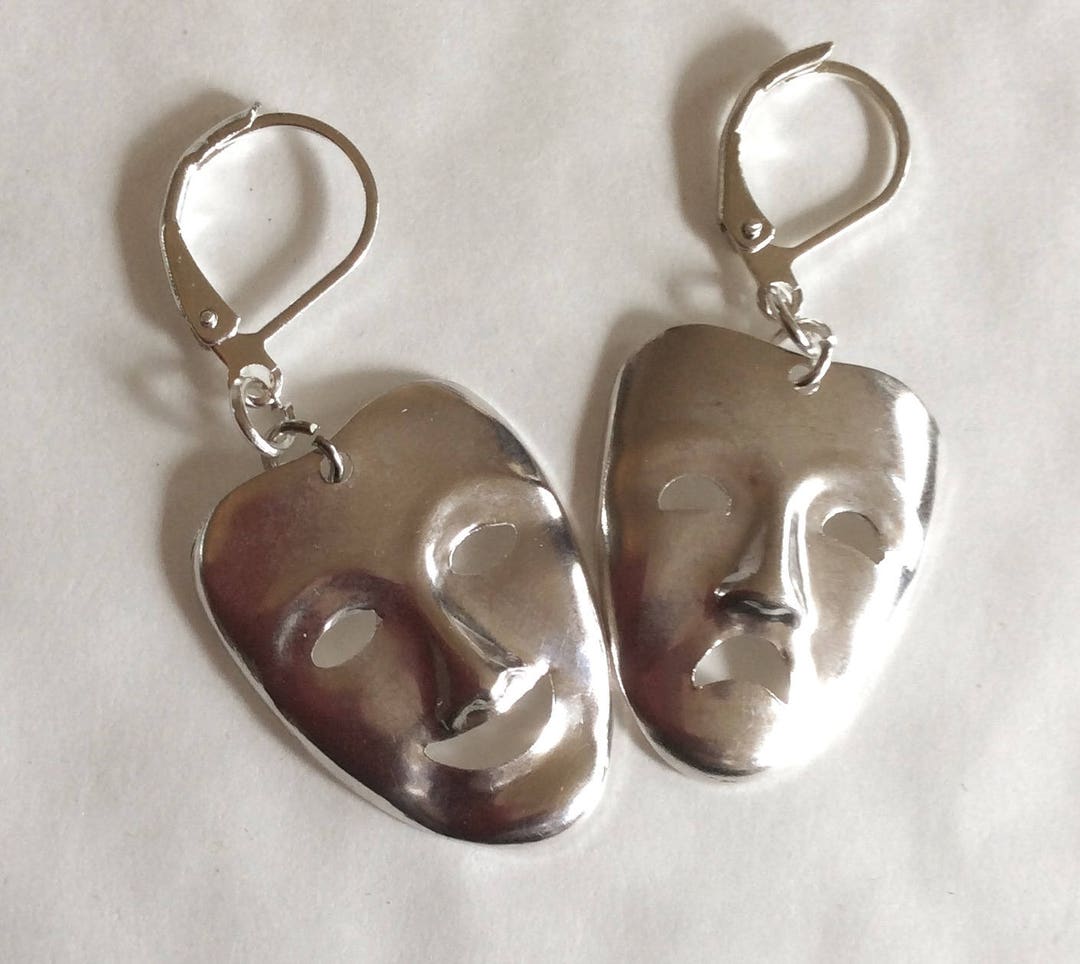 Happy and Sad Comedy Tragedy Theatre Faces Masks Silver Tone Handmade ...