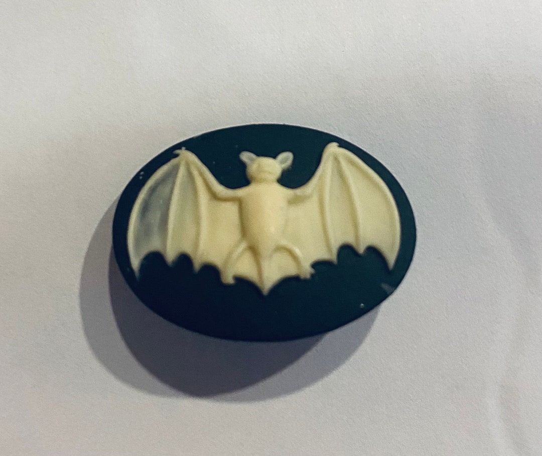 Vampire Bat Cameo Cream and Black Resin Small Brooch Brooch Pin Vintage ...