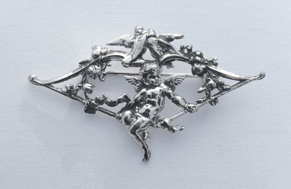 Cupid Cherub angel on a swing Guardian angel brooch /… - Gem Cupid Cherub angel on a swing Guardian angel brooch /… - Gem