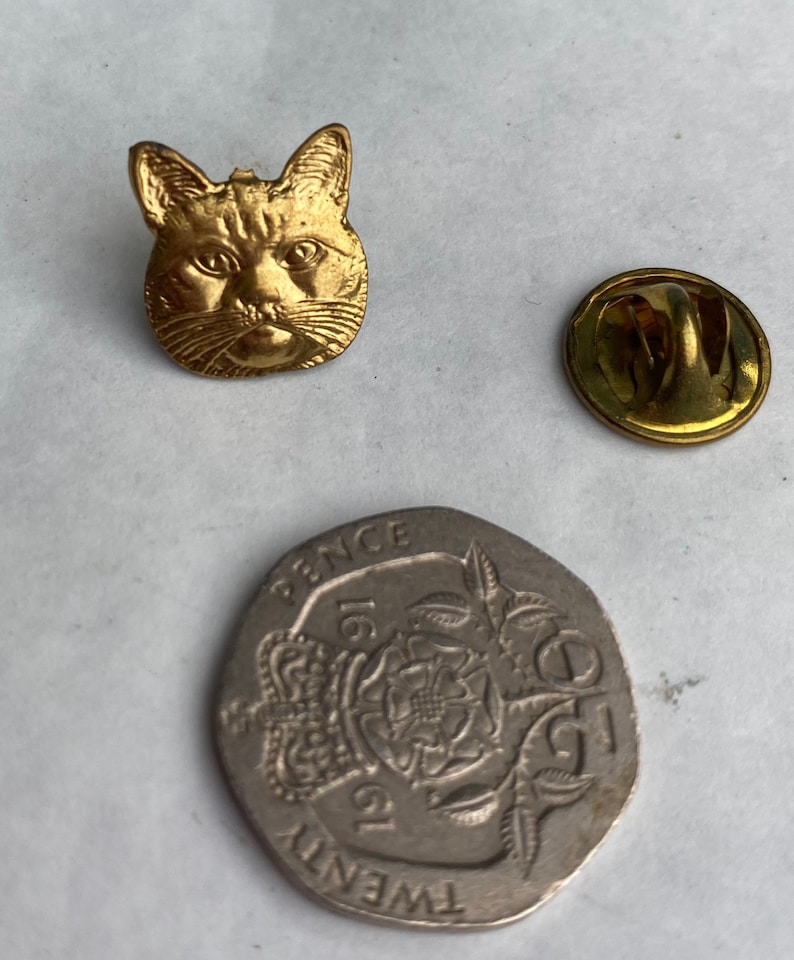 Cat Face Cute Kitten Tie Tack Pin, Brooch, Lapel Pin Raw Brass Vintage ...