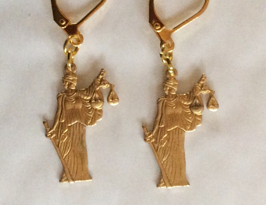 Lady Justice Earrings Law Courts, Lawyer, Barrister Attorney Raw Brass ...