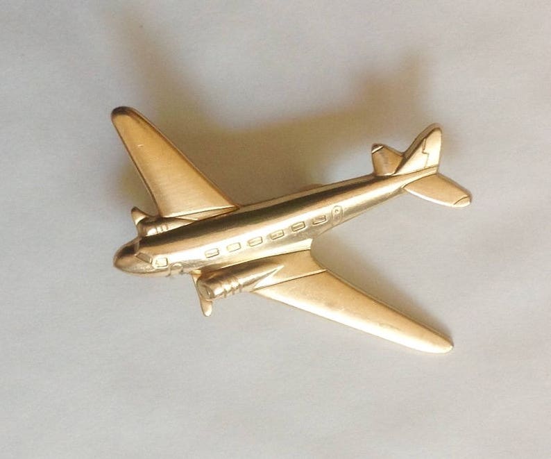 Airplane vintage brooch pin from raw brass vintage finding | Etsy