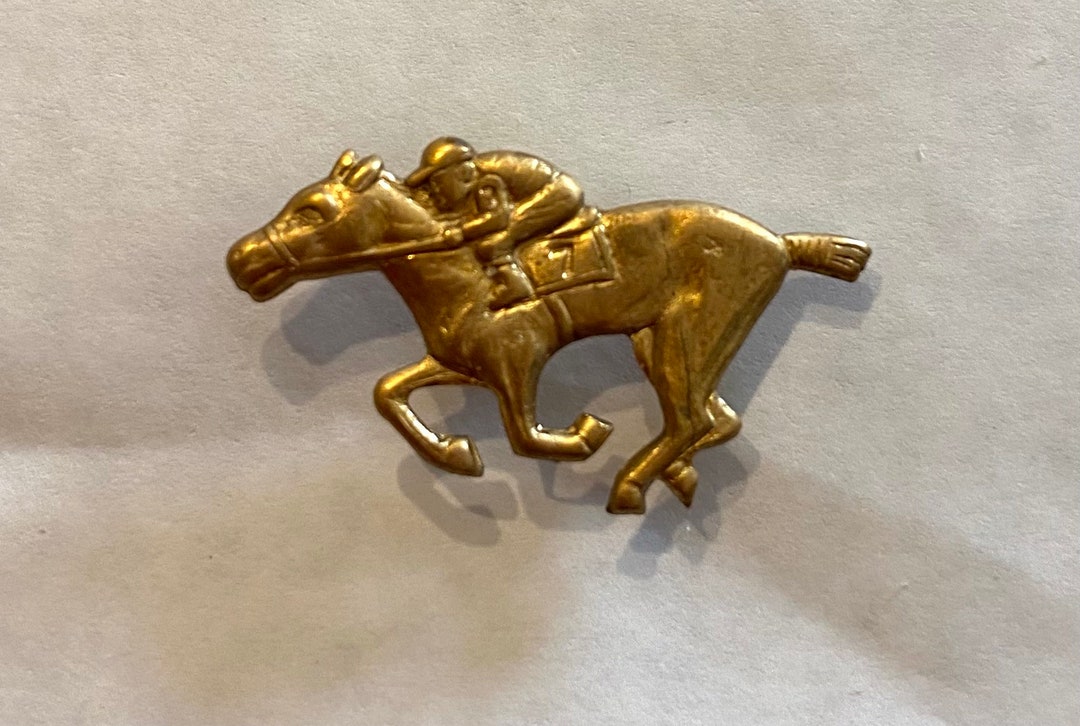 Small Horse and Jockey Racing Mini Pin, Brooch, Lapel Pin Raw Brass ...