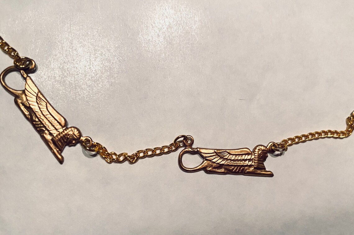 Three Sphinx Egyptian Queen Charm In-line Necklace Raw Brass Findings ...
