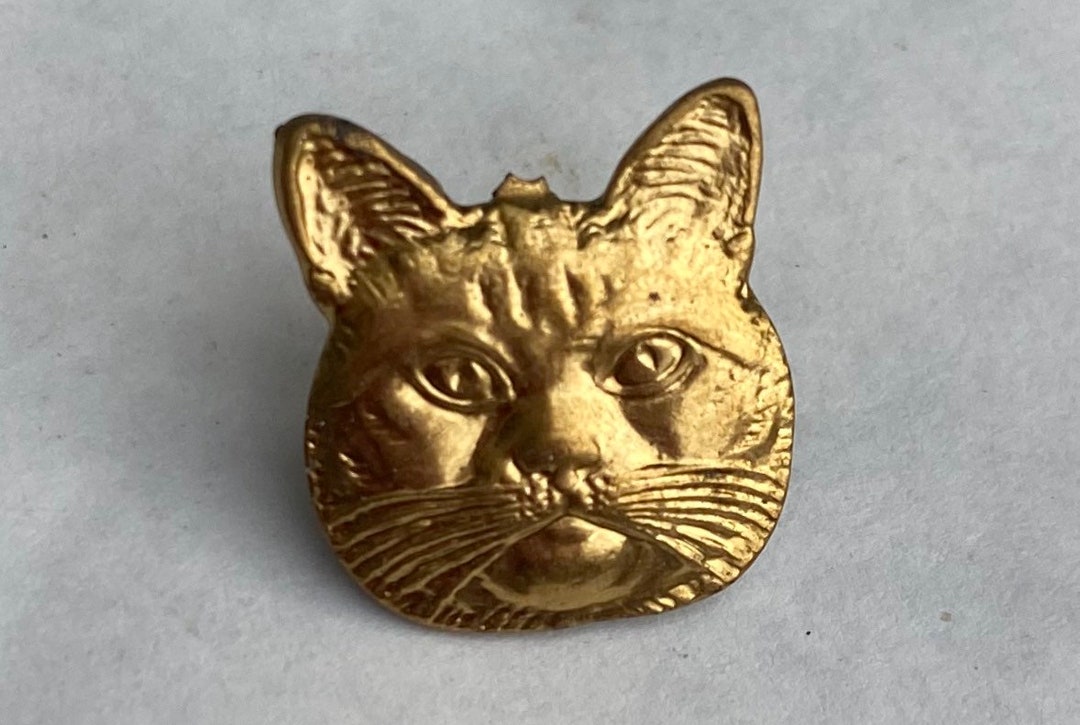 Cat Face Cute Kitten Tie Tack Pin, Brooch, Lapel Pin Raw Brass Vintage ...