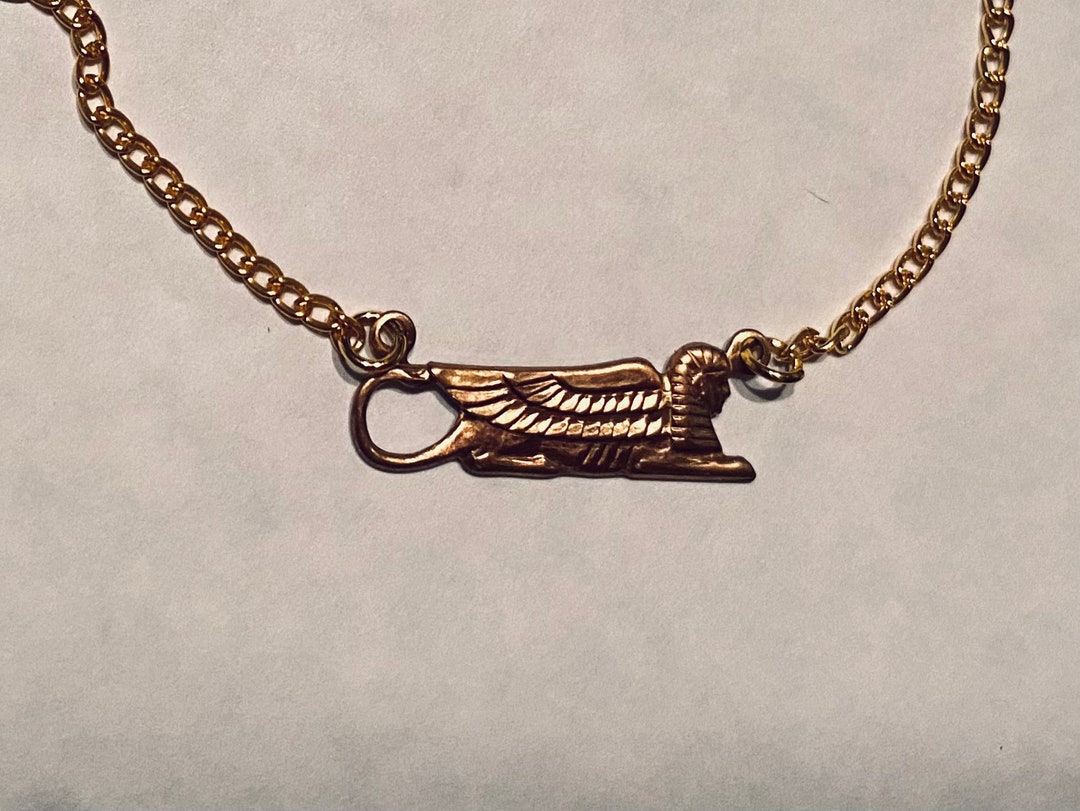 Sphinx Egyptian Queen Single Charm Necklace Raw Brass Finding Art ...