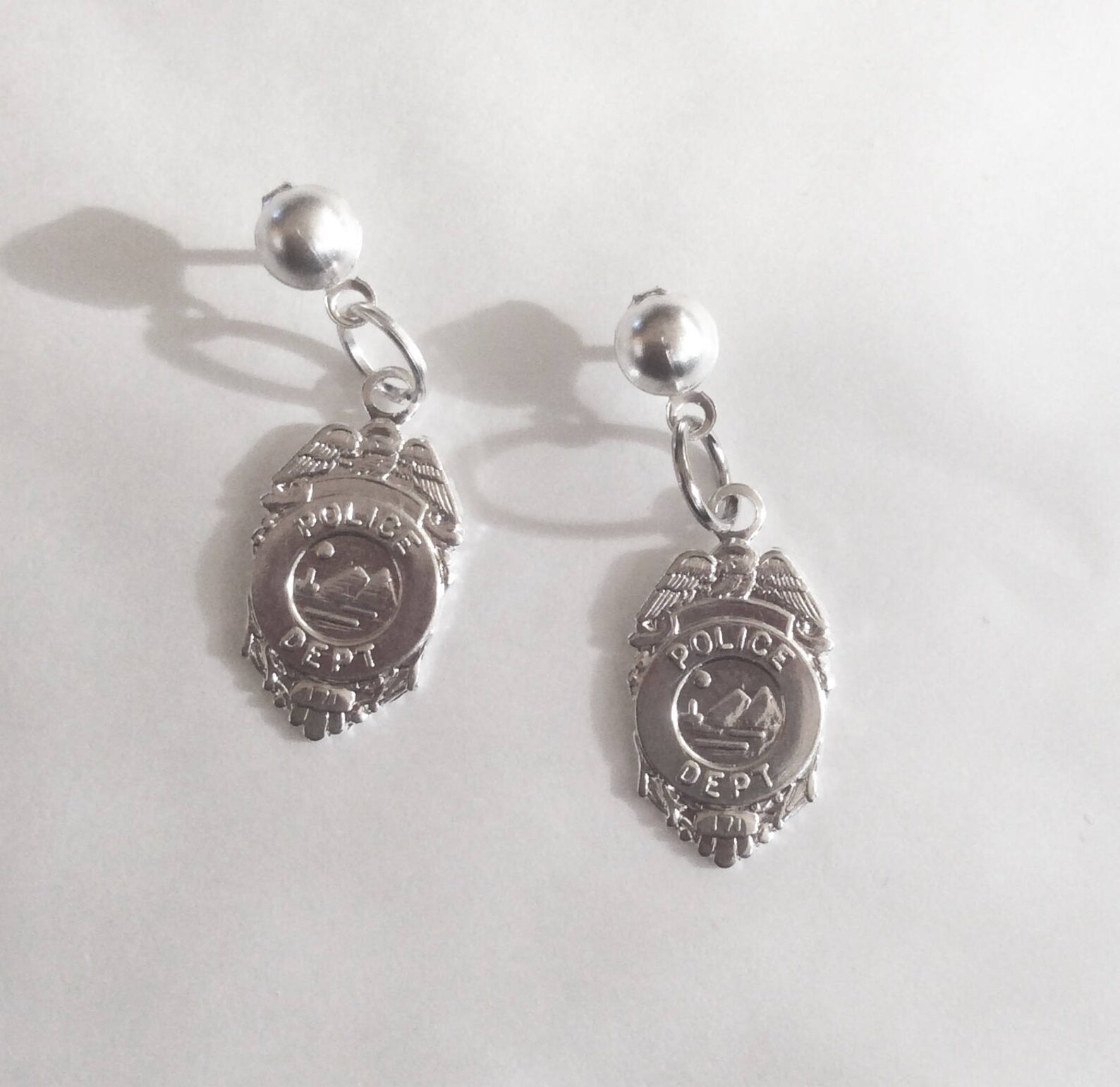 Police Shield USA Police Academy Police Officer Stud Earrings Silver ...