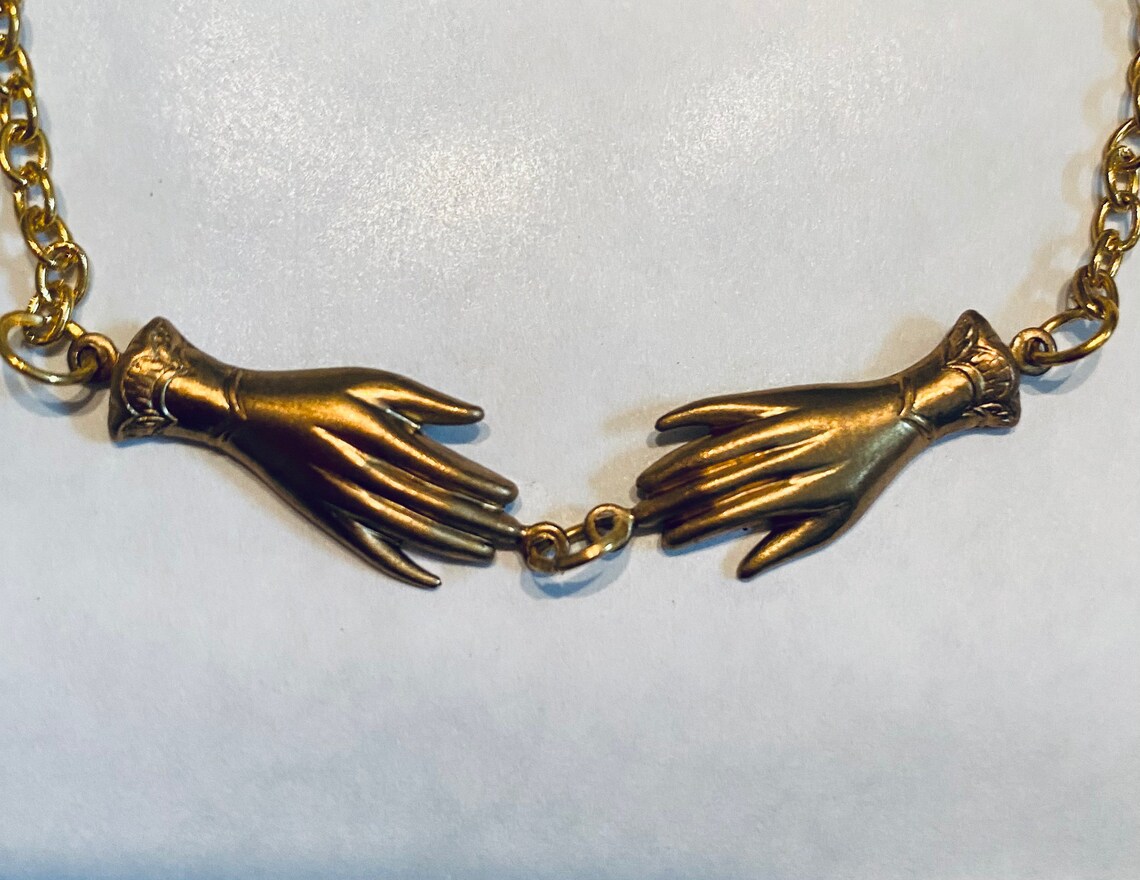 Pair of Hands Statement Necklace Two Hand Victorian Style Cuff Top Raw ...