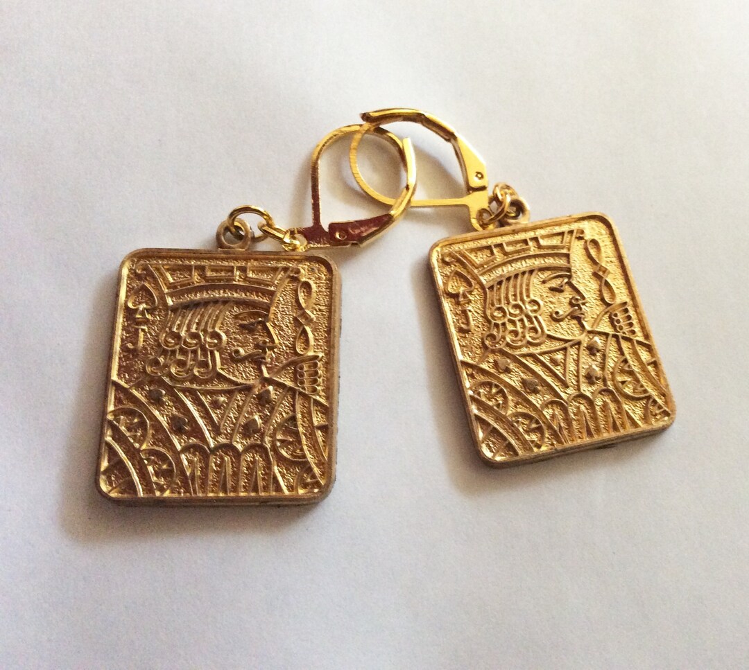 Jack Knave of Spades Playing Cards Earrings Gold Tone Handmade Earrings ...