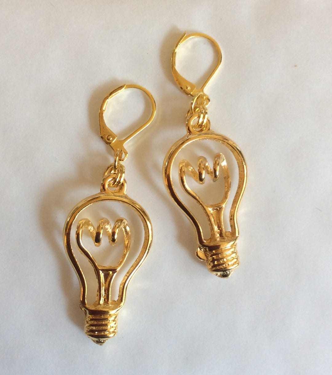 Bright Ideas Light Bulb Gold Tone Handmade Earrings for Pierced Ears ...