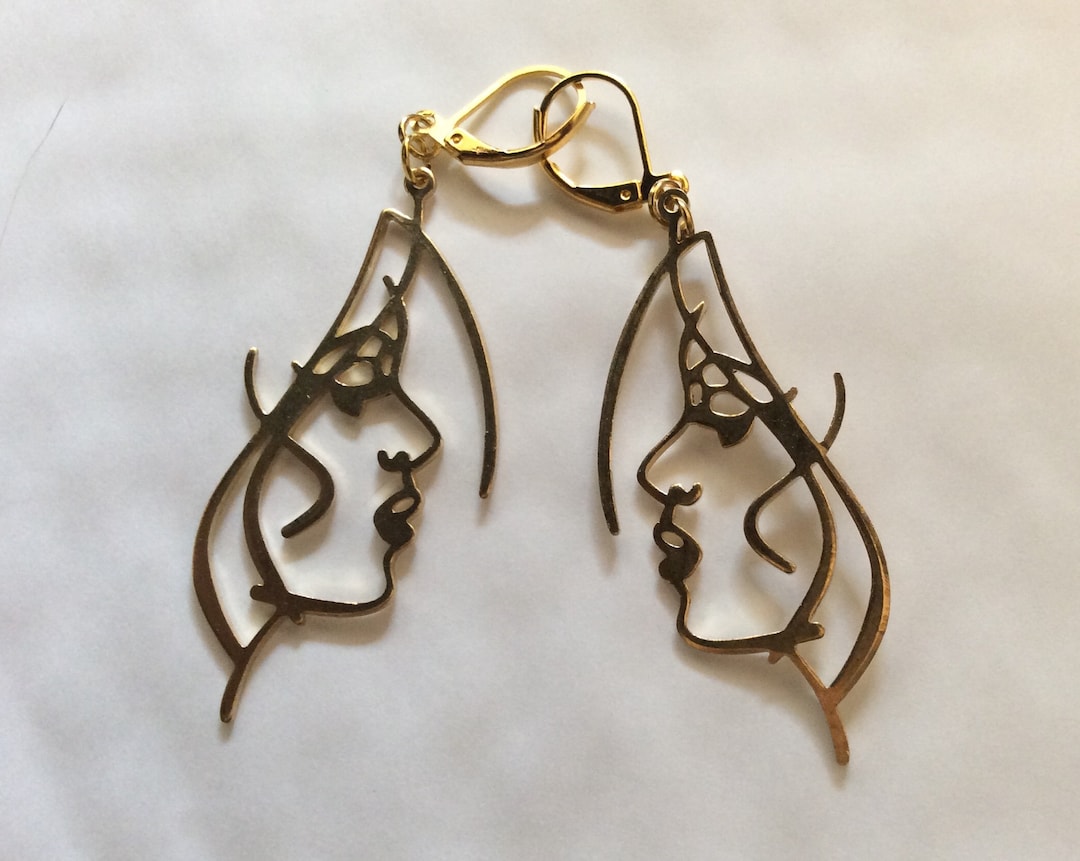 Profile Outline Human Face to Face Head Flowing Hair Design Handmade ...