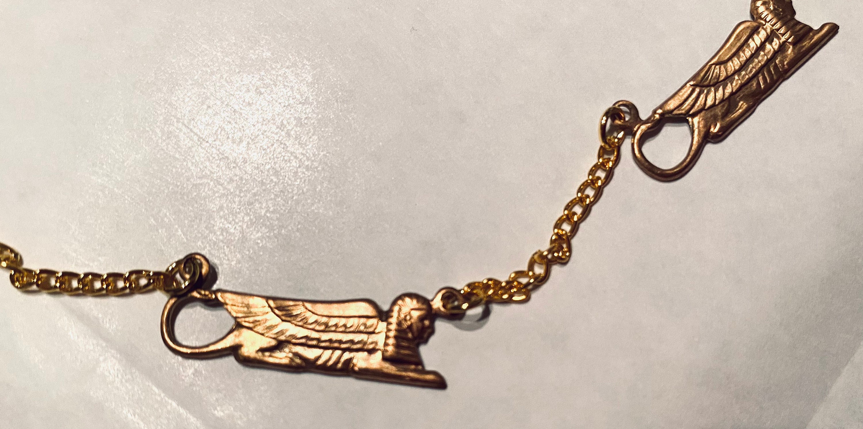 Three Sphinx Egyptian Queen Charm In-line Necklace Raw Brass Findings ...