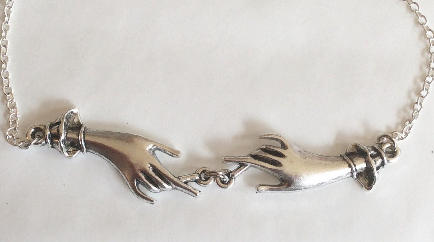 Pair of Hands Necklace Two Hand Necklace Silver Tone Charms 56cm Chain ...