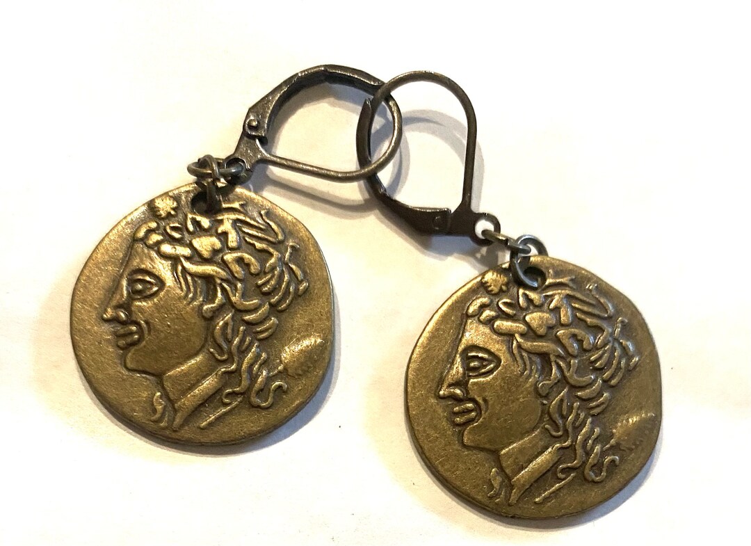 Greek Alexander the Great Coin Double Sided Earrings Replica Coin Brass ...