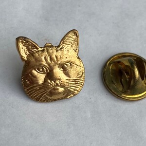 Cat Face Cute Kitten Tie Tack Pin, Brooch, Lapel Pin Raw Brass Vintage ...