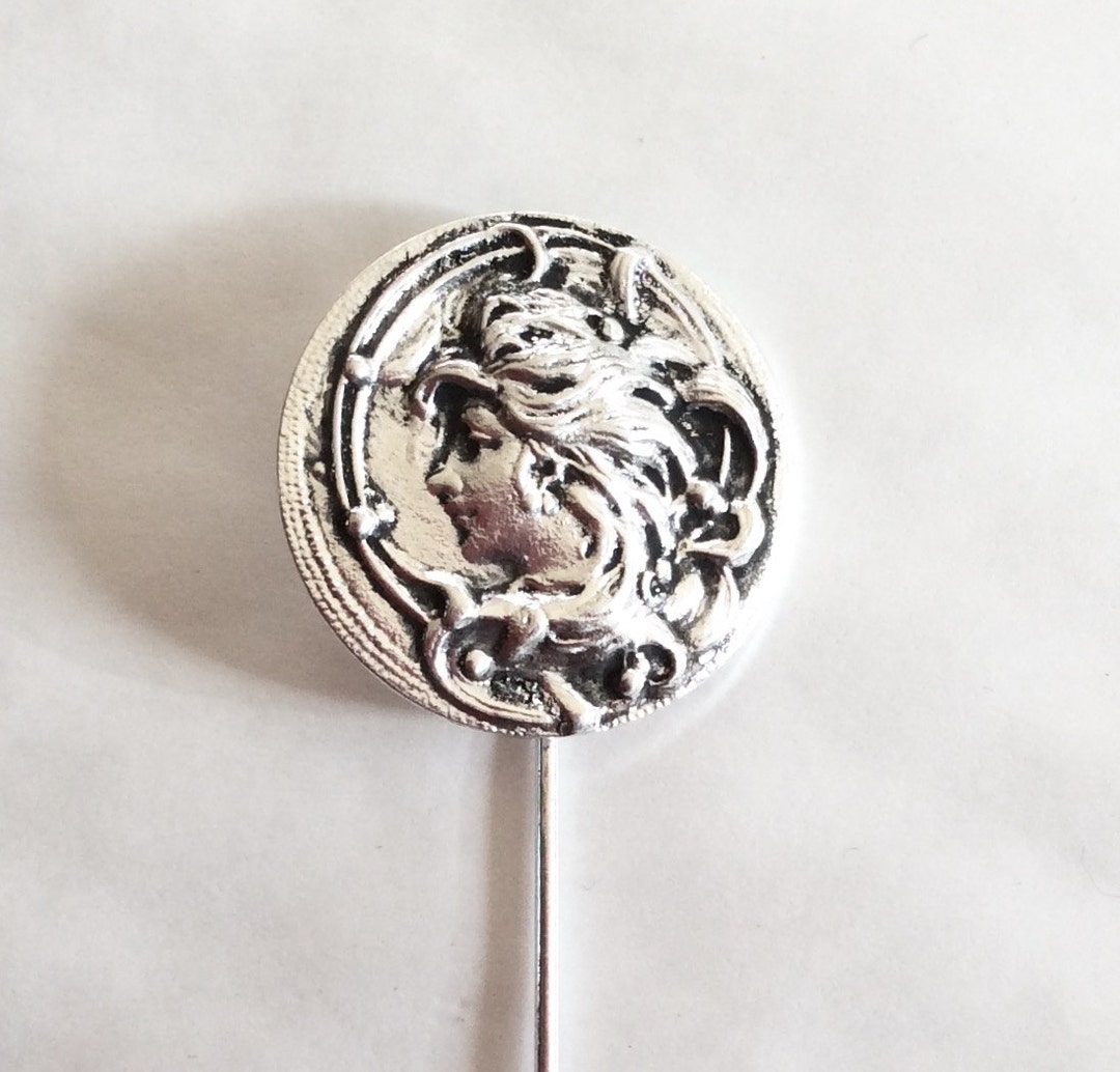 Virgo Lady's Head Stick Pin With Planets in Orbit Art Nouveau Style ...