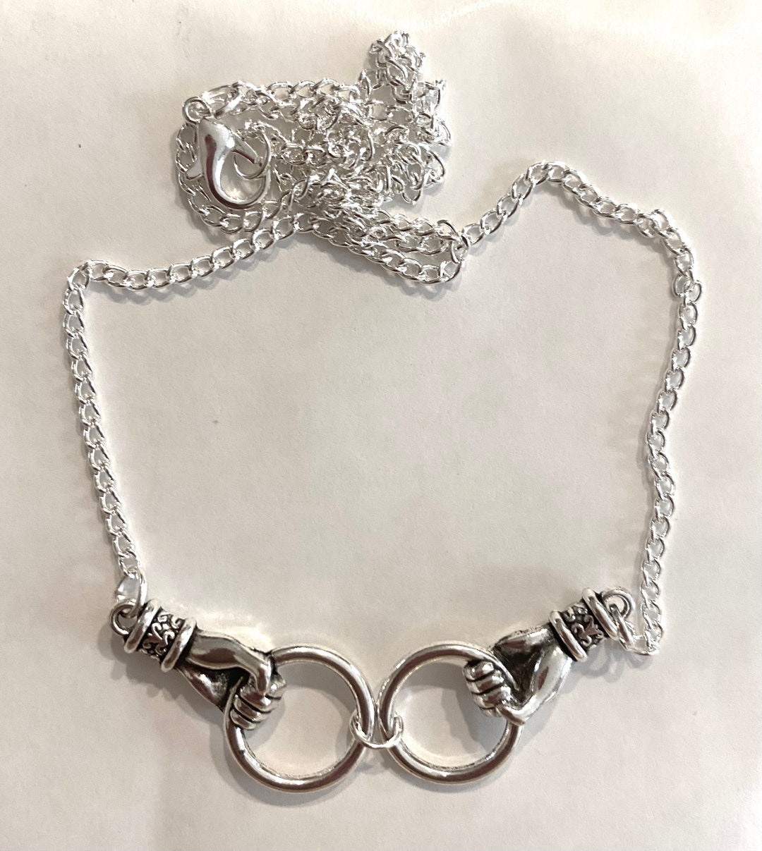 Two Hands Reversible Necklace Pair of Hands Necklace Silver Tone Charms ...