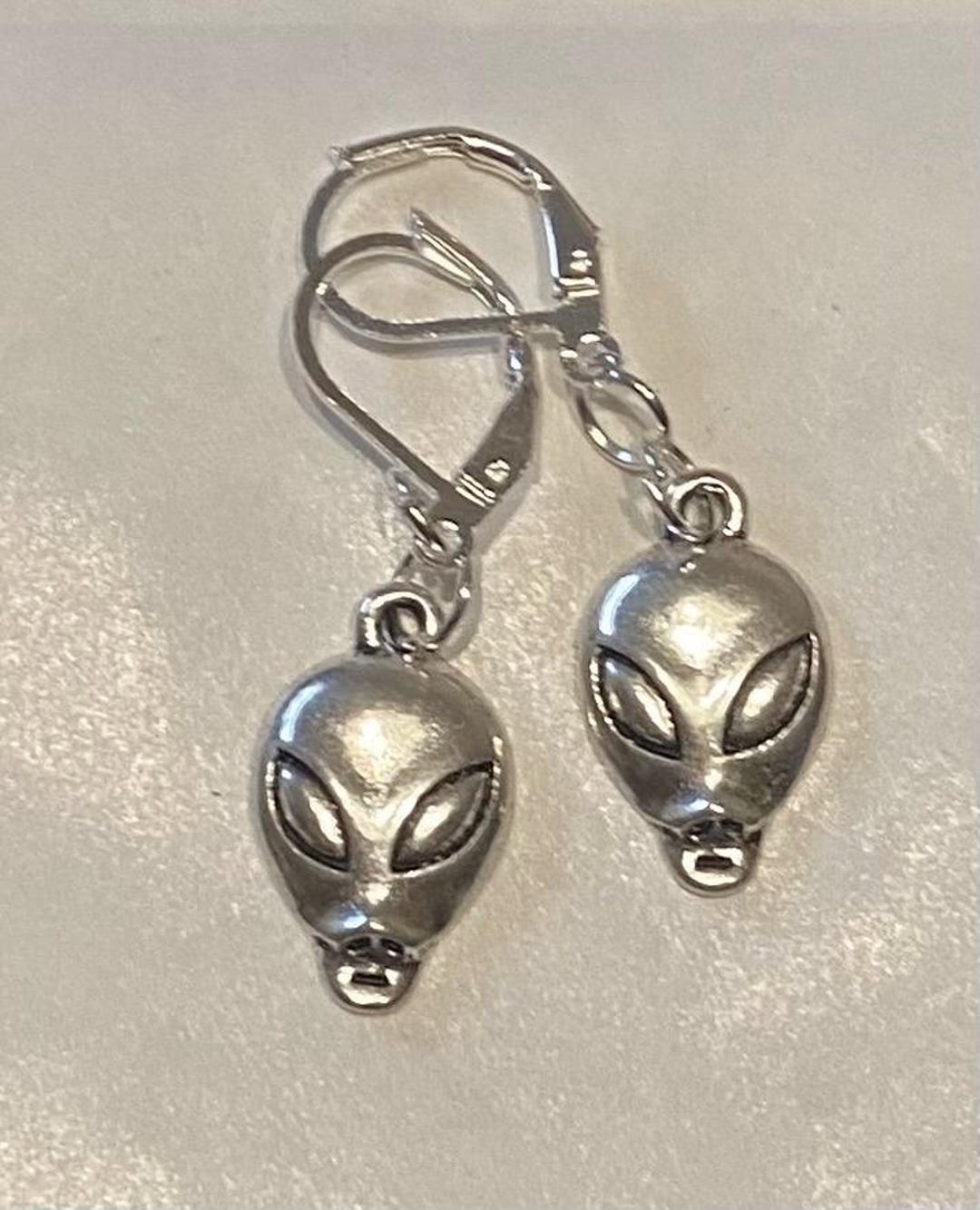 Alien Head UFO Silver Tone Handmade Earrings for Pierced Ears Nickel ...