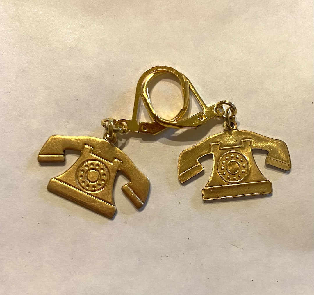 Retro Telephone Earrings in Raw Brass Pierced Ears - Etsy