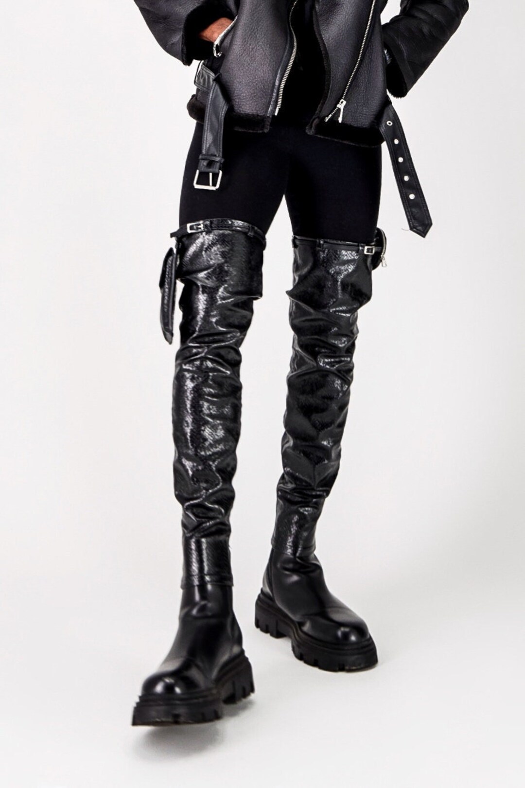PIMP UP™ LARA Black Croco Thigh High Covers • Unisex Shoe Accessory ...