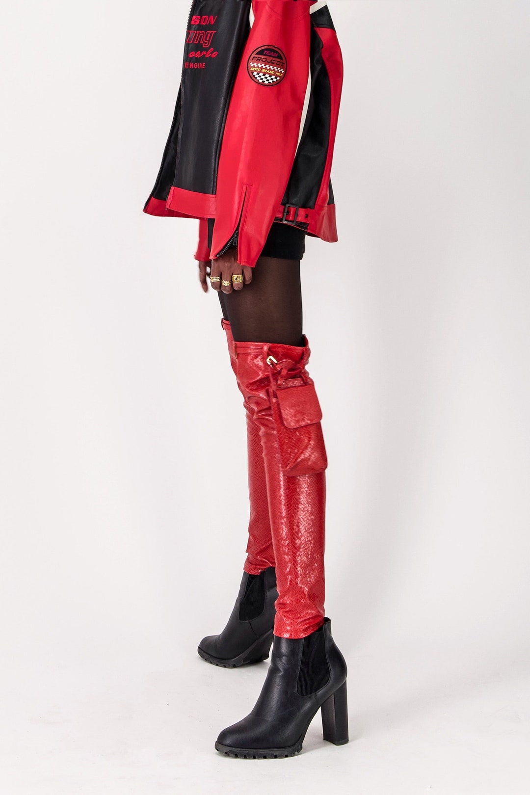 Red Croc Faux Leather Thigh‑high Boot Covers • PIMP UP™ LARA Red Croco ...