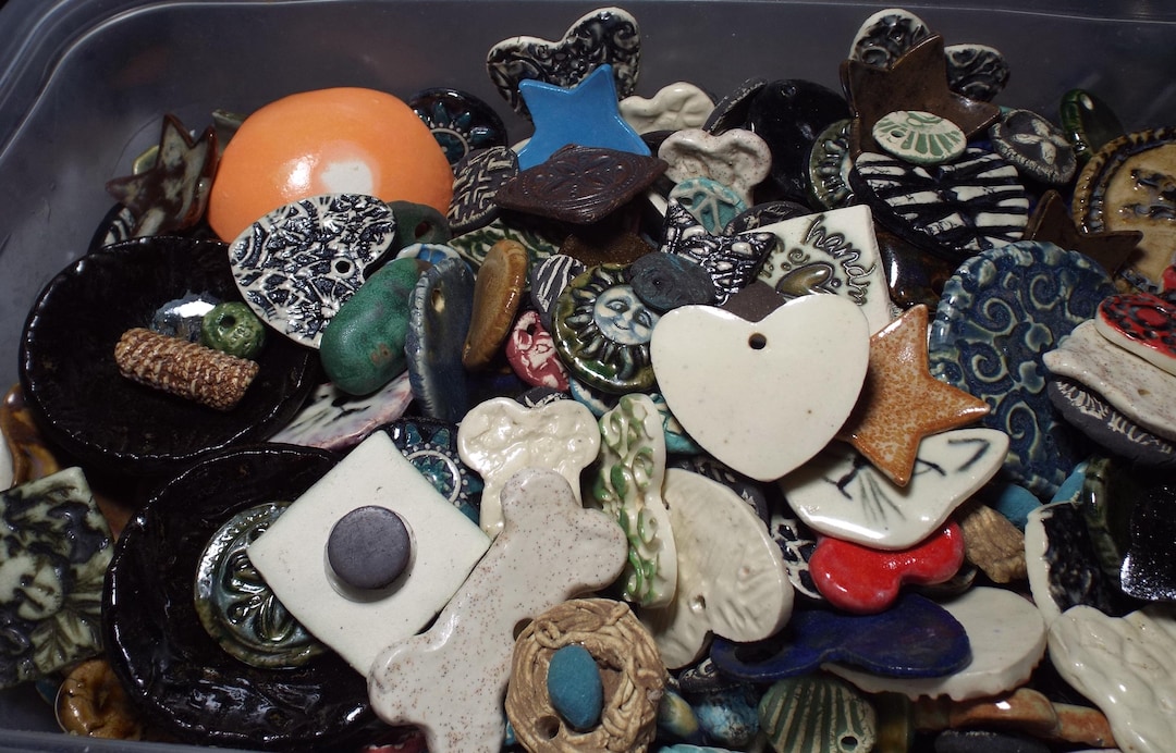 Handmade Pottery Mix: 30+ Ceramic Charms, Beads, Faces, Trinkets - Etsy
