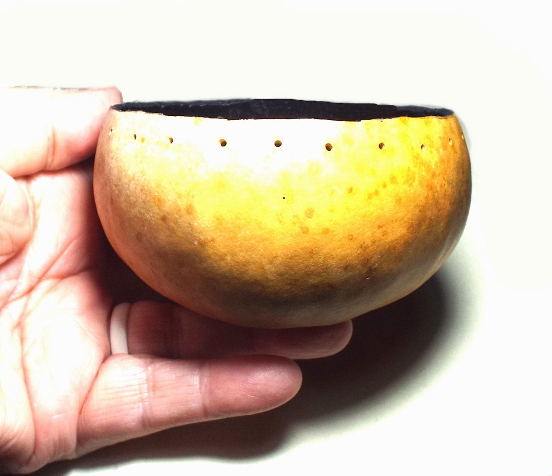 Gourd Prepared Mini Pine Needle Basket Tan Black Miniature Gourd Art ...