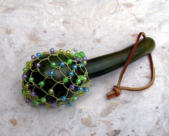 Gourd Rattle Beaded Musical Instrument Shekere Shaker Green - Etsy